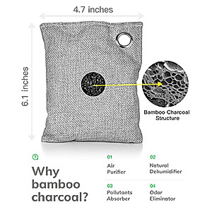 10 Pack Bamboo Charcoal Nature Fresh Air Purifying Bags Activated Charcoal Bags Odor Absorber, Moisture Eliminator,Deodorizer,Air Fresheners For Car Smell,Closet,Shoe,large Room,Pet Room(10x100g))