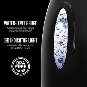 OVENTE Electric Kettle + 2-Slice Toaster Combo, 1.7L Hot Water Boiler with Auto Shut-Off and Boil Dry Protection, Toasting Machine with 6-Shade Settings and Removable Crumb Tray, Black KP72B + TP2210B