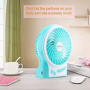 Efluky 3 Speed Mini USB Fan, Rechargeable Battery Fan with LED Light and 2200mAh Battery, Portable fan quiet for Office, Travel, Camping Fan, 4.5-Inch, Blue