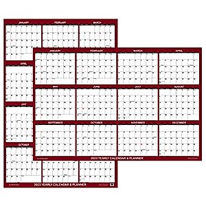 32" x 48" SwiftGlimpse 2023 Wall Calendar Erasable Jumbo XL Wet & Dry Erase Laminated 12 Month Annual Yearly Wall Planner, Reversible, Horizontal/Vertical, Maroon