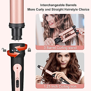 Beach Waver Curling Iron Wand Set 5 in 1 Hair Curlers Waver Crimper Tool for Women Man 3/8 inch - 1 1/4 inch Curling Wands with Attachments for Hair Curly Hairstyle