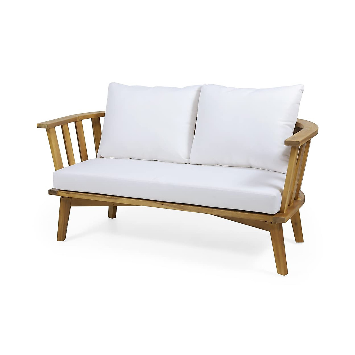 Christopher Knight Home Ingrid Outdoor Wooden Loveseat with Cushions, White and Teak Finish