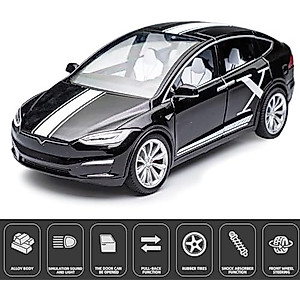 1:24 Scale Model X Alloy Car Model Diecast Toy Vehicles for Kids, Car Model Toy，Pull Back Alloy Car with Lights and Music,Gifts for Boys and Girls.(1:24 Model X~ Black)