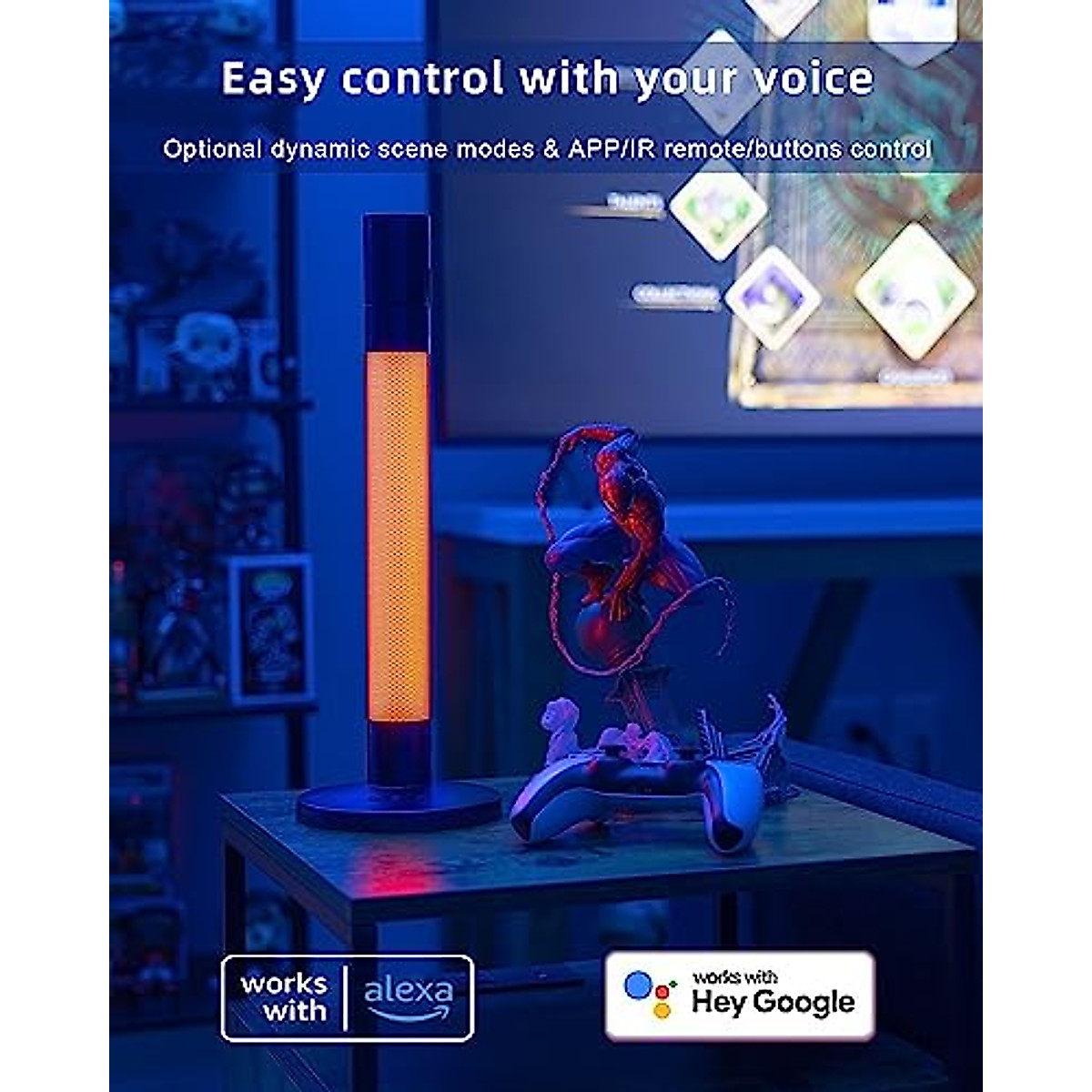 Howdot Smart Table Lamp, 600LM Dimmable Reading Lamp with Induction Switch, Adjustable RGB Lamp with Music Sync, APP Control, Works with Alexa Google, Ambient Lighting for Gaming, Living, Bed Room