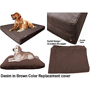 Dogbed4less 55X47X4 Inches Heavy Duty Brown Color Denim Jean Dog Pet Bed External Zipper Cover - Replacement Cover only