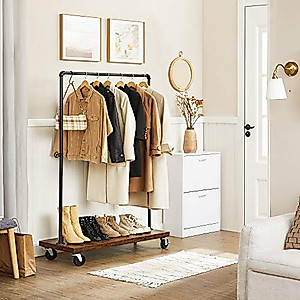 SONGMICS Heavy Duty Clothes Rack and Industrial Clothing Rack Bundle, Pipe Style Garment Racks on Wheels, Heavy Duty Racks with Shelves, Rustic Brown and Black UHSR60B and UHSR65BX