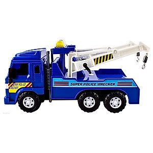 Big Daddy Let's Pretend Wrecker Tow Truck - Friction Powered Police Style Toy Truck with Adjustable Strings