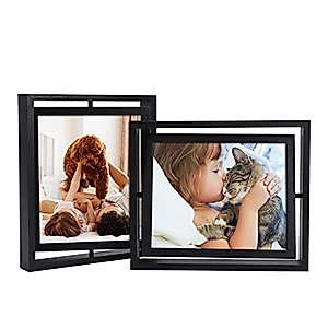 EXYGLO 2 Pack 8x10 Rustic Rotating Floating Picture Frames, Photo Frames for Vertical or Horizontal Tabletop Display, Black