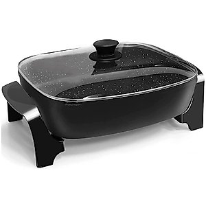 Nonstick Extra Deep Electric Skillet - with Glass Vented Lid, Adjustable Temperature, Serves 6 to 8 people (10.5Qt.)