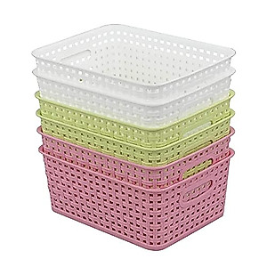 Waikhomes 6-Pack Plastic Weave Baskets, Desktop Pantry Organizer Basket Bins