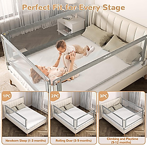 Ixdregan Bed Rail for Toddlers - 2023 SafePlus Toddler Bed Rail with Adjustable Height, Independent Lift Baby Bed Rail Guard, CompatMax Bed Rails for King Full Twin Queen Bed (74.8",Gray,1 Piece)