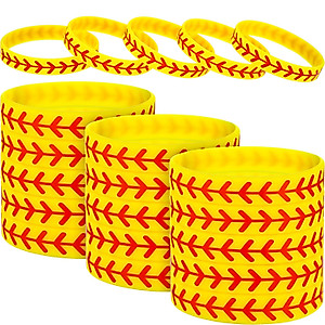 JOVITEC 48 Packs Softball Bracelet Softball Wristband Silicone Bracelet Softball Gift for Softball Player and Softball Teams