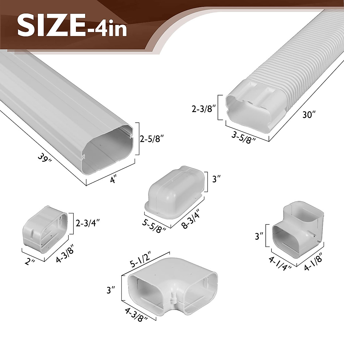 BJADE'S Mini Split Line Set Cover,4'' 16.5 Ft PVC Decorative Line Set Cover Kit for Central Air Conditioner & Heat Pump