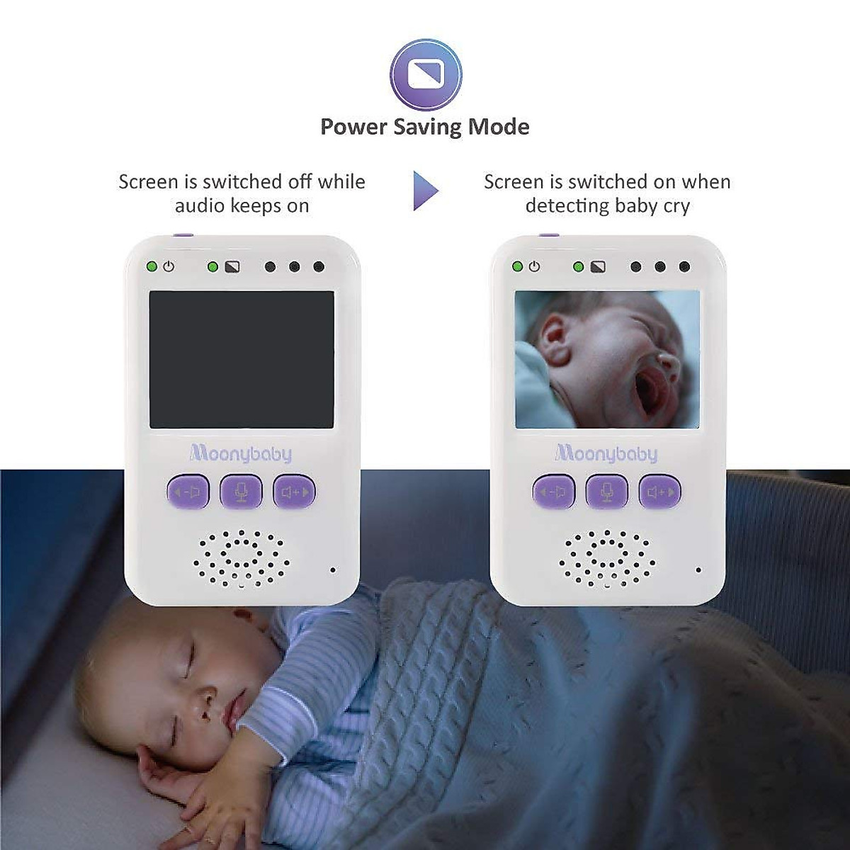 Moonybaby Travel Portable Baby Monitor with Video and Audio, Model: Value 100, No WiFi, 2-Way Audio, 12 Hours Long Battery Life, 960ft Long Range, Auto Night Vision, VOX