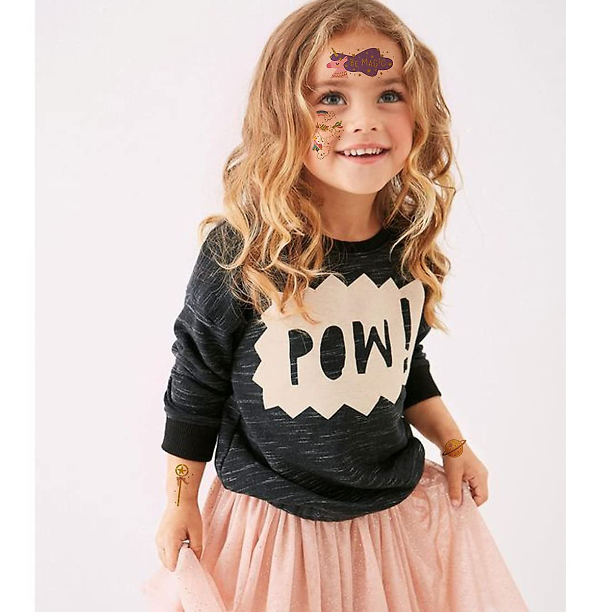 Ooopsiun Glitter Temporary Tattoos for Girls, 9 Sheets Gold Birthday Party Supplies Decorations for Kids, Fake Tattoos Stickers