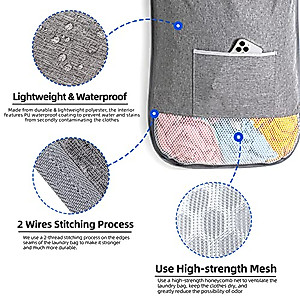 KOOZTI Hanging Laundry Hamper Bag, Over the Door Laundry Bag with U-Shaped Bottom Zipper Opening, Breathable Honeycomb Mesh window, Space Saving Laundry Bag with 2 Types of Hooks