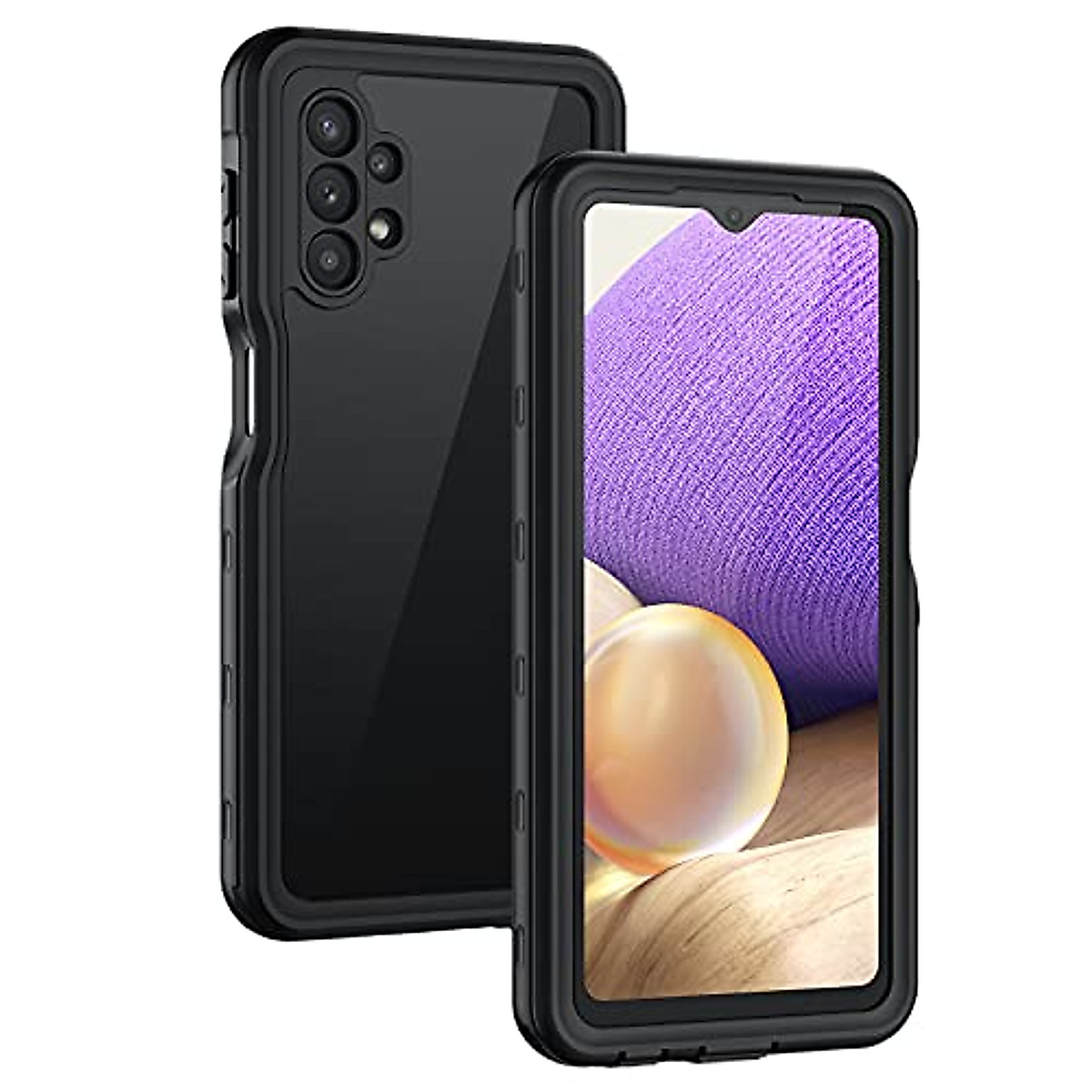 Lanhiem Samsung Galaxy A32 5G Case, IP68 Waterproof Dustproof Shockproof Case with Built-in Screen Protector, Full Body Sealed Underwater Protective Cover for Galaxy A32 5G (Black/Clear)