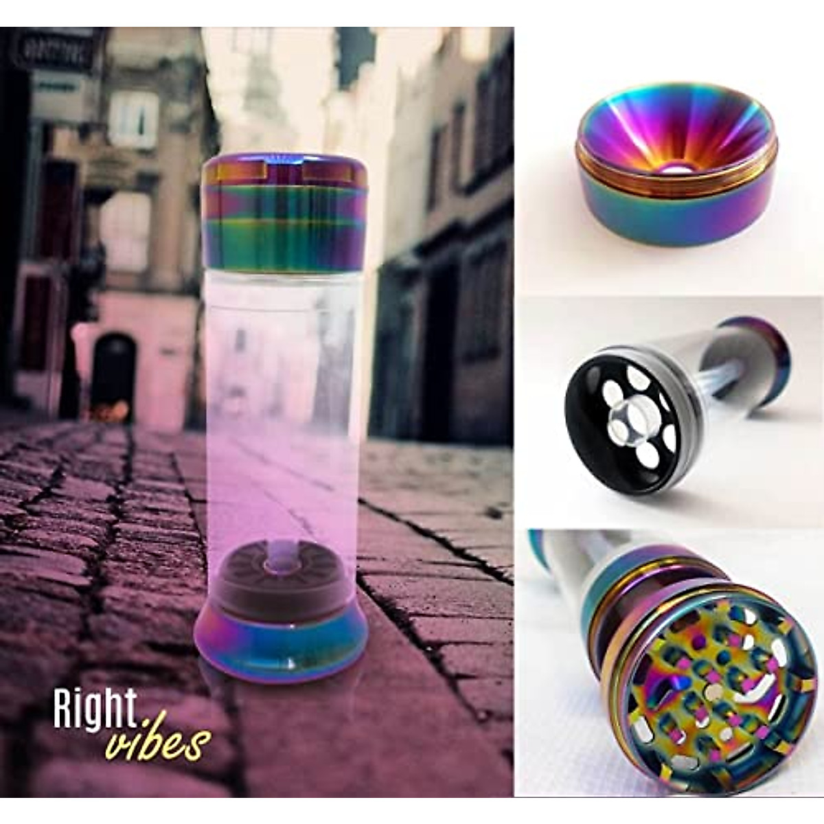 Right vibes 4 pieces grinder 2.2 cone with accessories to adjust it , Zinc alloy 3 in 1 multicolor