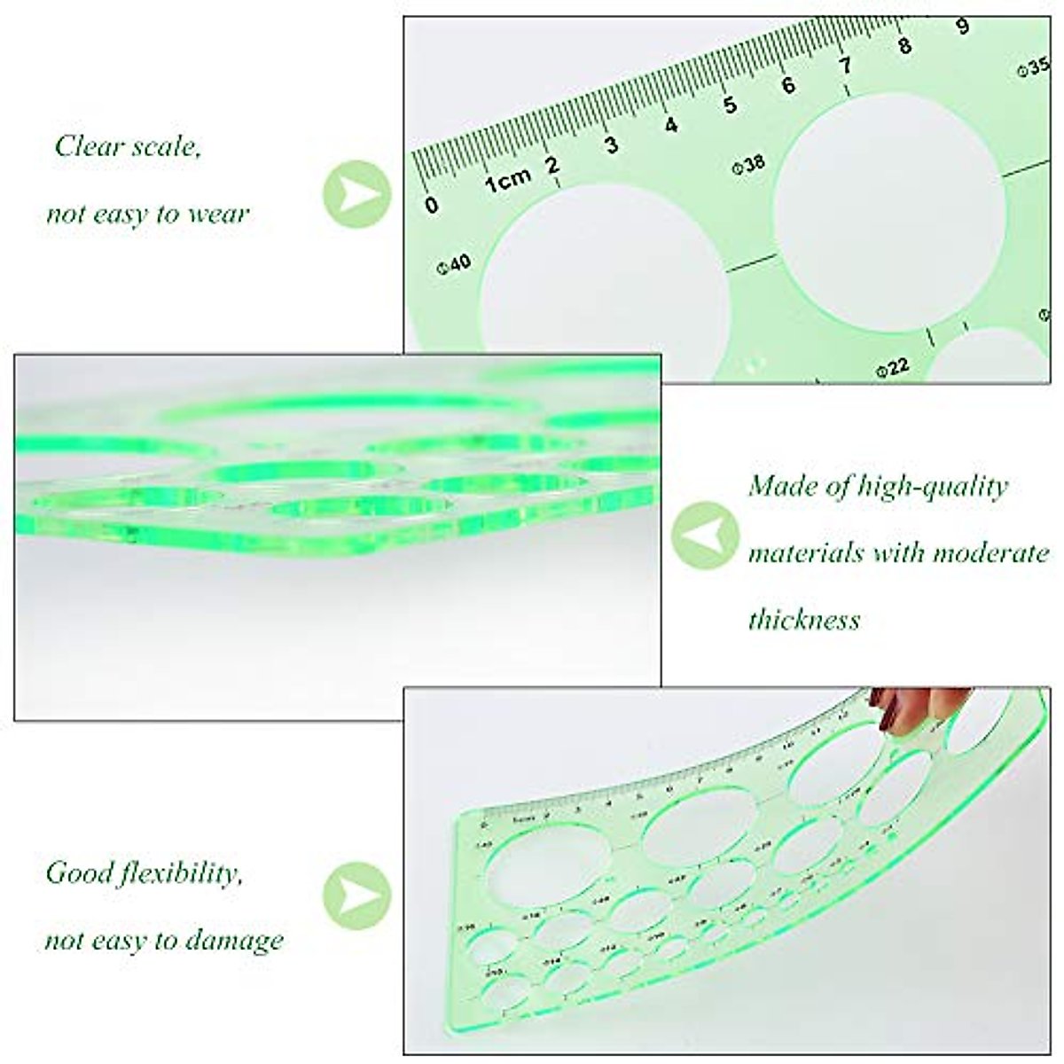 Circle Templates Measuring Geometry Ruler Shape Stencils Drawing Set Plastic Geometric Drawing Painting Stencils Oval Templates Scale Drafting Tools for School, Office, Building Formwork, Drawings