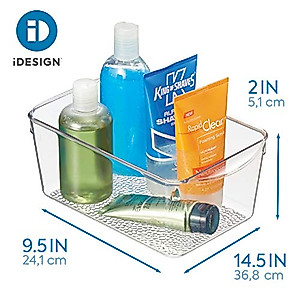 iDesign Rain Plastic Bathroom Cosmetic Organizer with Handles, Storage Bin for Makeup, Contact Lenses, Solution, Cotton Balls, 6" x 10.25" x 4.25" - Clear