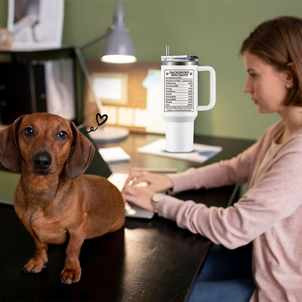 NIAXAUYT Dachshund Gifts for Women - Wiener Dog Gifts for Dachshund Lovers Tumbler 40oz - Birthday Gift for Dackel Owner/Mom Mug - Dachshunds Dog Facts Cup with Handle and Straw Lid