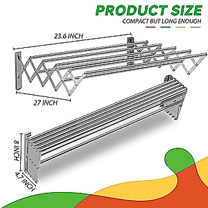 Estleys Wall Mounted Clothes Drying Rack, Folding Stainless Steel Towel Rack, Laundry Drying Rack with 7 Rods, 120 lbs Large Capacity (23.6 inches)