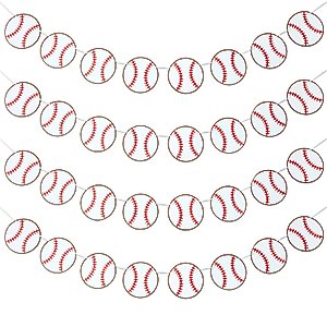 4 Pieces Baseball Banner Baseball Paper Garland for Sports Theme Party Decorations Baby Shower Birthday Photo Prop