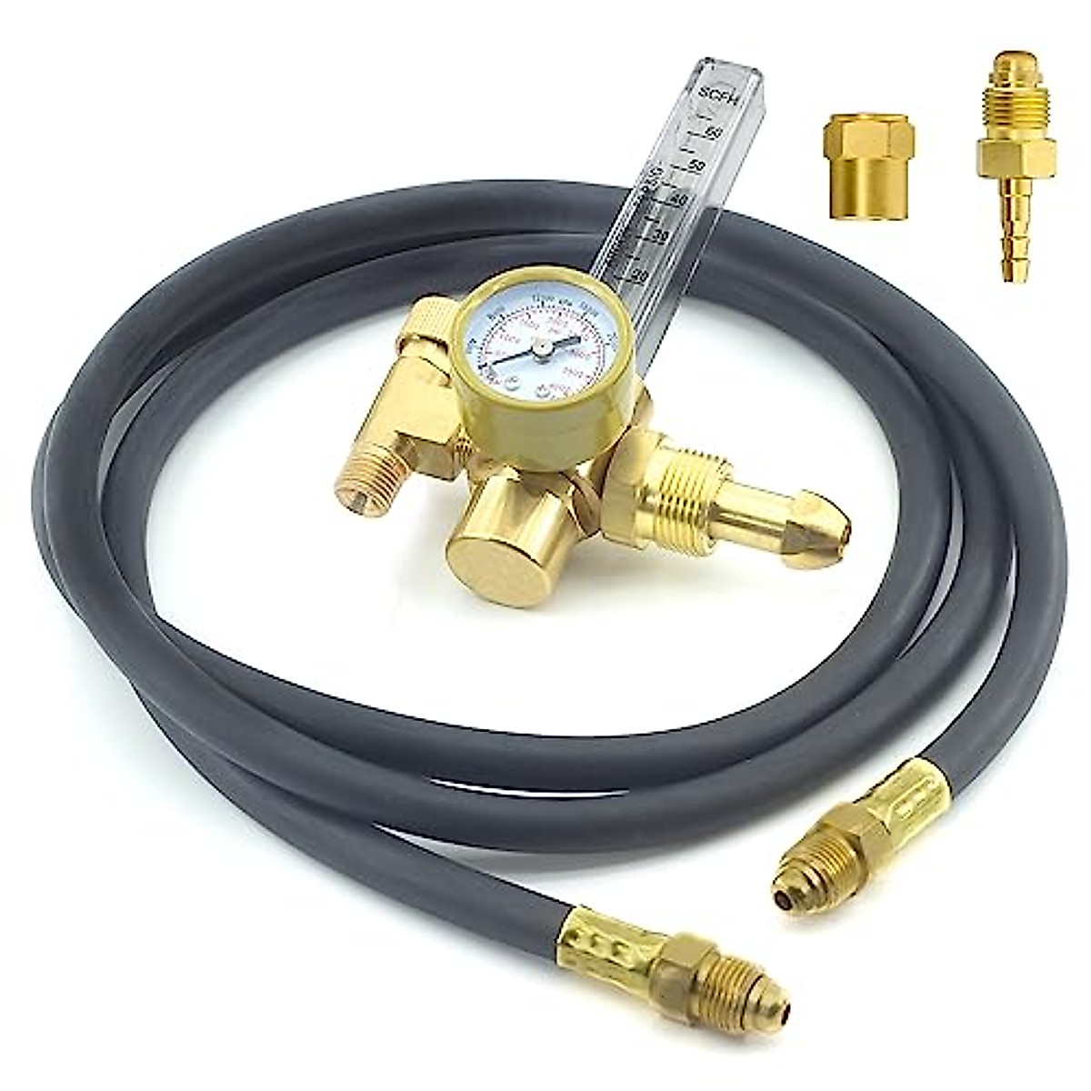 AWLOLWA Argon CO2 Mig Tig Flow meter Welding Weld Regulator Gauge Gas Welder CGA-580 With 80'' (6.6FT) Hose
