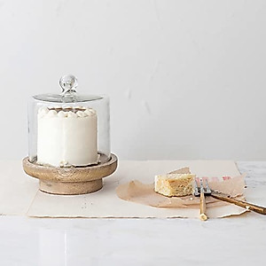 Creative Co-Op Glass Cloche with Footed Mango Wood Base, Set of 2 Pieces, 7''L x 7''W x 8''H