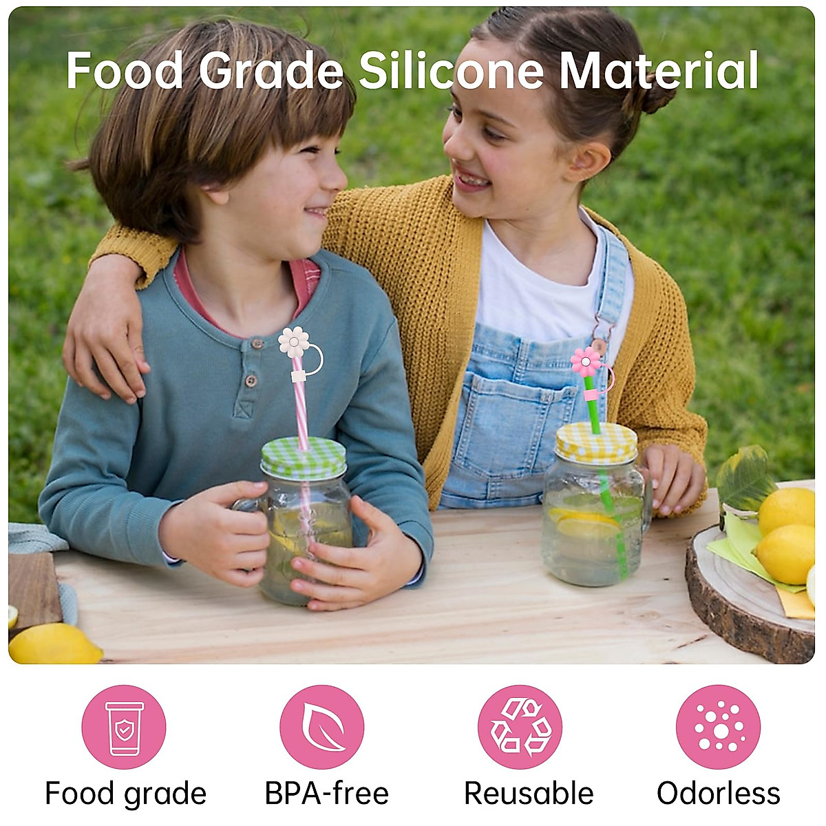 ANGSTUEM 4PCS Straw Cover for Stanley Cup 30& 40 Oz Tumblers,9-10mm Soft Silicone Straw Toppers for Stanley Cup Accessories, 2PCS Initial Letter Stanley Charms for Handle,Dust-proof Straw Covers