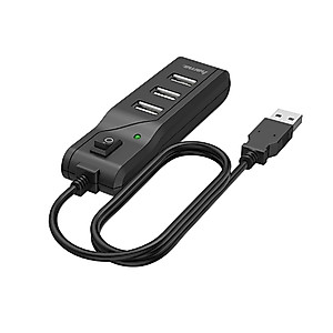 Hama USB Hub 4 Ports with Switch (High-Speed Data Transfer, 4X USB-A for Mouse, USB Stick, etc., 1.8 m Long Cable, Multiport Adapter, USB Adapter 4-in-1 for Office, Home Office and Travel)