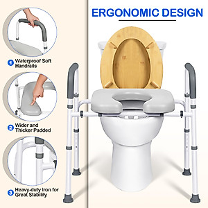 Bogural Raised Toilet Seat with Handles, Height Adjustable Elevated Toilet Seat Riser, 400 lbs Toilet Seat Riser for Seniors, Disabled and Pregnant, Fit Any Toilet