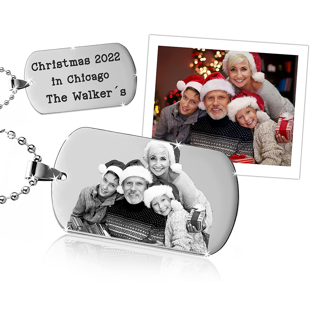 Personalized Photo Engraved Dog Tag | Pendant With Necklace | Stainless Steel | Silver | Special Jewelry Gift 4 Wedding Baby and Love | Customized | Most Beautiful Memory