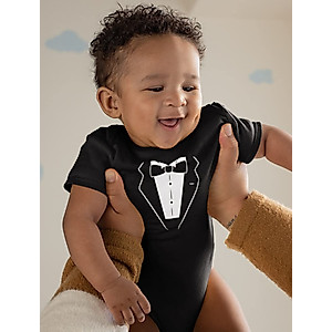 Tuxedo Baby Bodysuit with Bowtie Newborn Boy Printed Tux Suit and Tie Outfits 12M (6-12M) Black