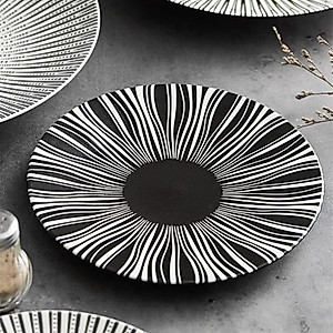 Dinner Plates Set Ceramic Dinner Plate Western Food Chinese Dinner Plate Home Kitchen Restaurant Plate Round Stripe Flat Plate Dessert Fruit Tray Kitchen Salad Bowl ( Color : A , Size : 8.27in )