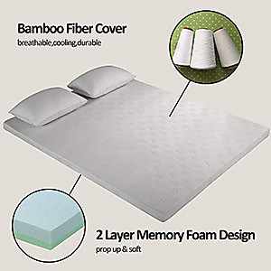 FAIRYLAND 3 Inch Memory Foam Mattress Topper Queen Size, Cooling Relieving Mattress Pad for Bed with Bamboo Fiber Cover