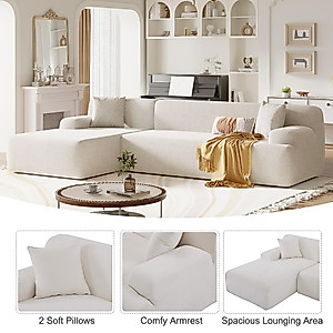 Tmsan L Shaped Sectional Sofa Couch, 109" Modern Chenille Cloud Couch Comfy Floor Corner Sofa with Chaise & 2 Pillows for Living Room Apartment Office (Beige)