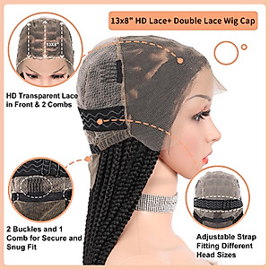 Brinbea 36 inch 13X8" HD Lace Front Braided Wigs Knotless Braided Wigs for Women Box Braid Wig with Baby Hair Human Hair Blended Braided Wigs Long Black