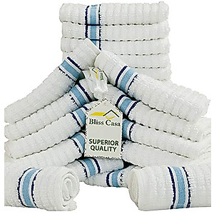Bliss Casa White Washcloths Set (12 x 12 Inch, 48 Pack) – 100% Cotton Washcloths for Face, Highly Absorbent Soft Face Towels, and Quick Drying Fingertip Towels for Daily Use (Blue)