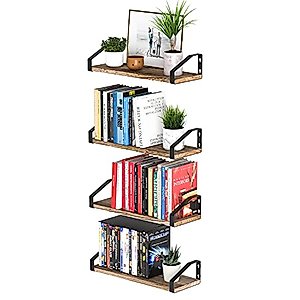 Wallniture Braga Floating Shelves for Wall Decor, Bookshelf Living Room Decor, Bathroom Organizer & Wall Shelves, Kitchen Organization, Burnt Finish Set of 4