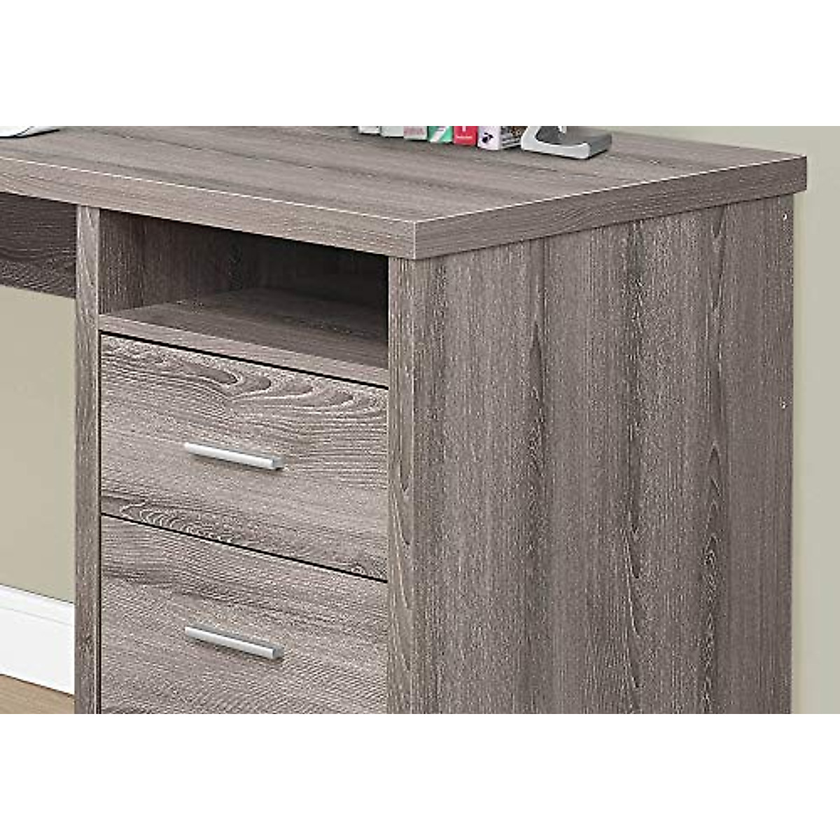 Monarch Specialties I 7255 Computer Desk, Home Office, Corner, Left, Right Set-up, Storage Drawers, 80"L, L Shape, Work, Laptop, Metal, Laminate, Brown, Grey