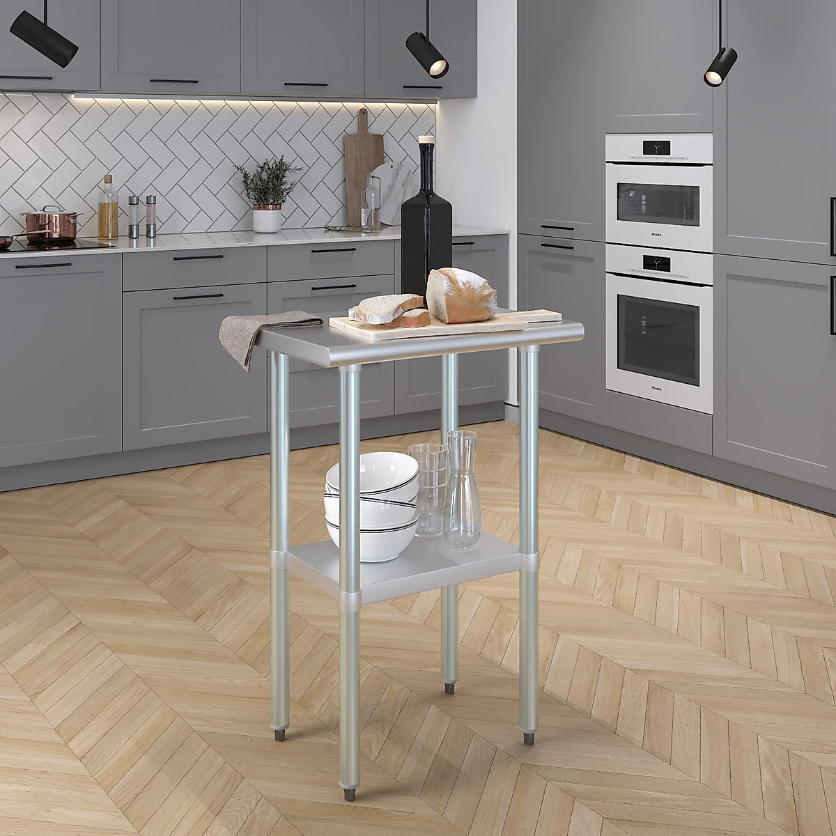 AmGood 18 in. x 24 in. Stainless Steel Work Table | Metal Kitchen Food Prep Table | NSF