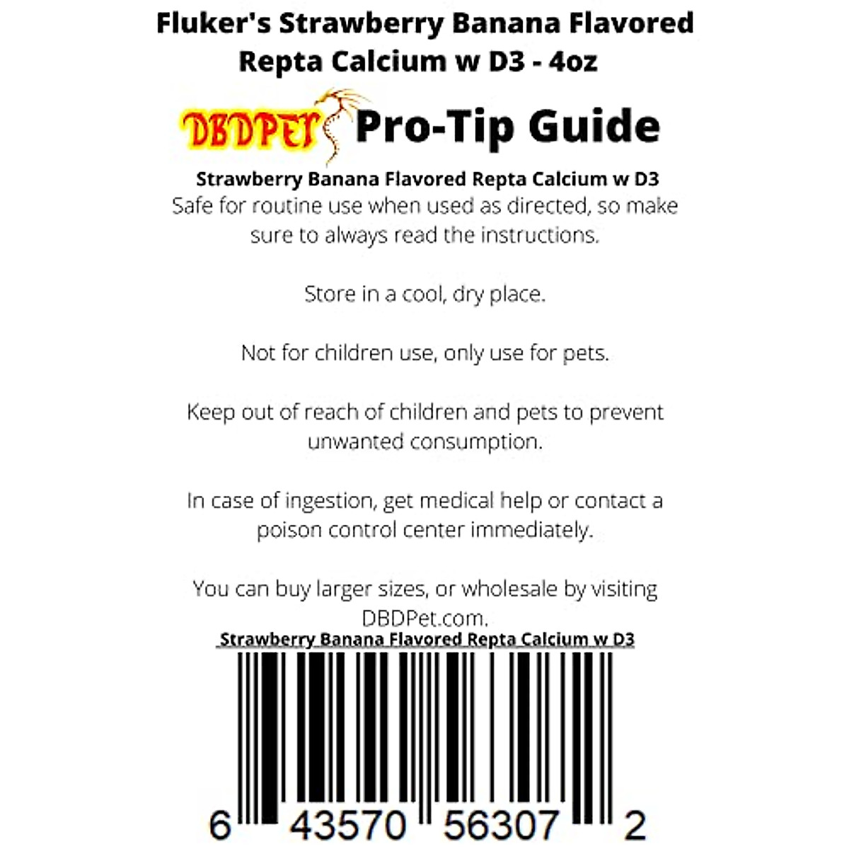 DBDPet Fluker's Repta Strawberry-Banana Flavored Calcium with Vitamin D3 (4oz) - Includes Attached Pro-Tip Guide