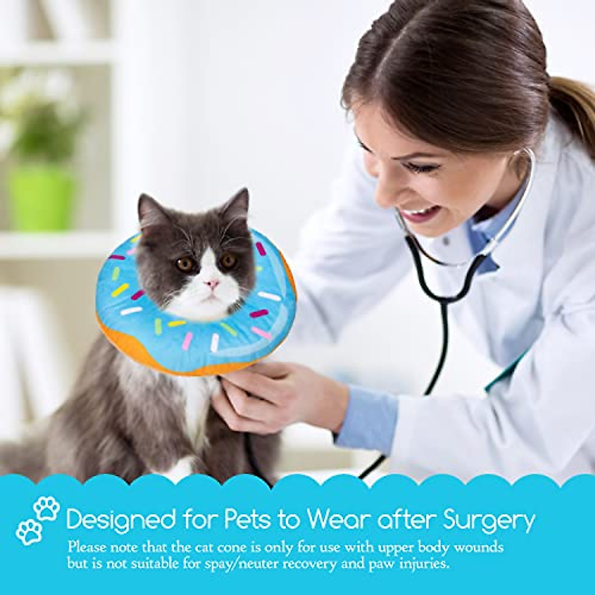 Cat Cone Collar Soft, Nobleza Adjustable Cute Donut Pet Recovery Collar for Wound Healing, Comfy Alternative Elizabethan Collar Medical Neck Pillow After Surgery for Cat, Kitty, Puppy, Small Dog
