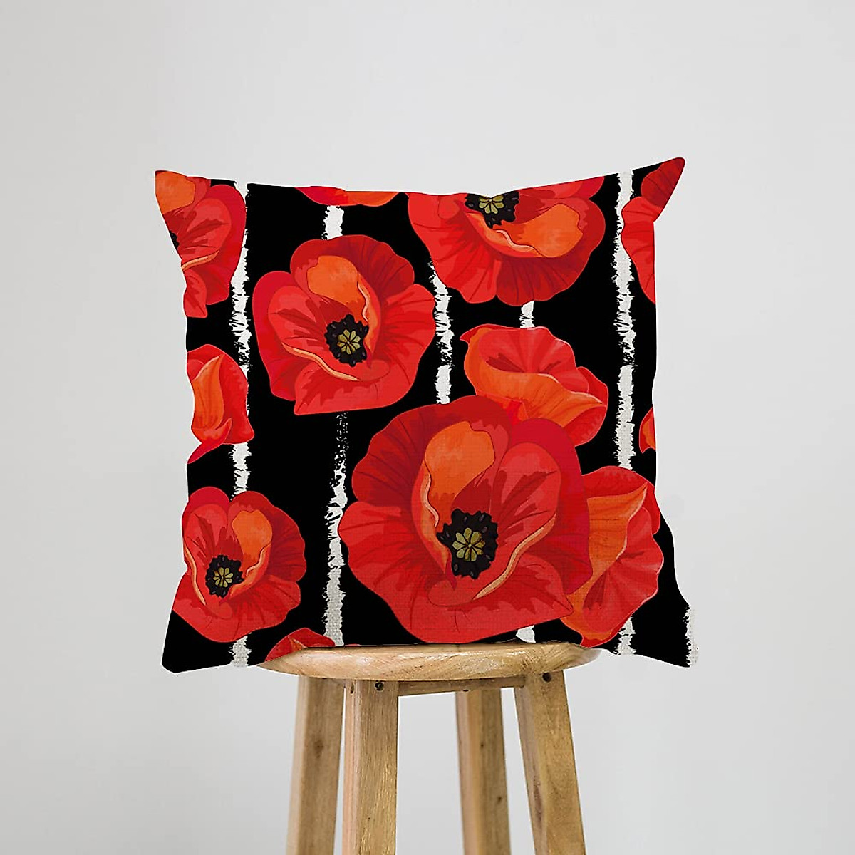 YGGQF Flower Throw Pillow Cover Floral Poppies Garden Nature Wildflower Red Home Decor Pillowcase Cushion Cover 18x18 Inches