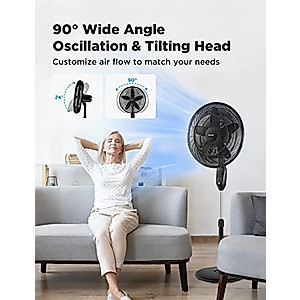 PELONIS PFS45A5BBB 18 inch 5-Blade Oscillating, Adjustable Standing Pedestal Remote, LED Display, 5 Speed Setting and 7-Hour Timer Fan, Black