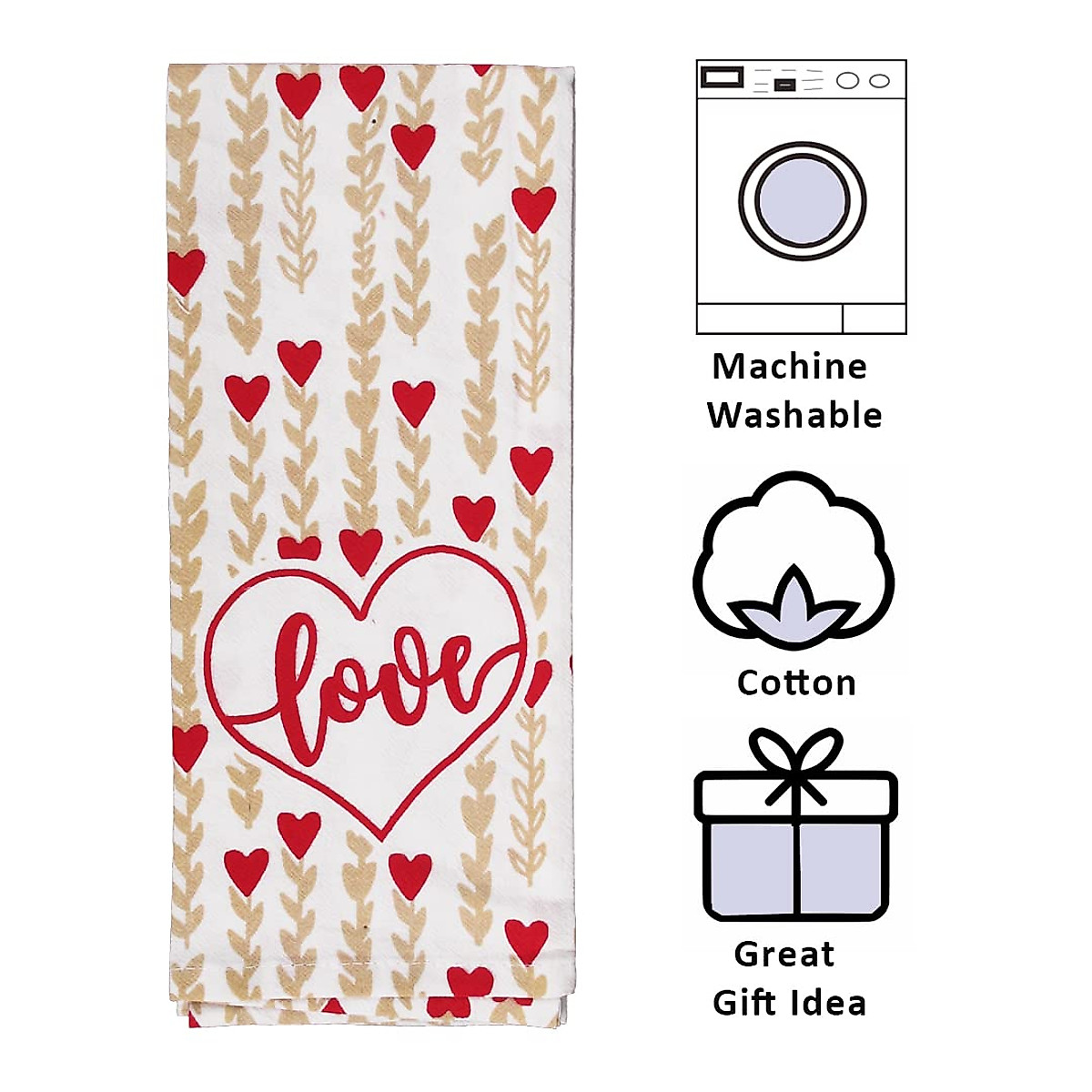 fillURbasket Valentines Day Kitchen Towels Set Hearts Dish Towels Love Flour Sack Towels Set of 4 15”x25” Cotton (Love Sayings Kitchen Towels)