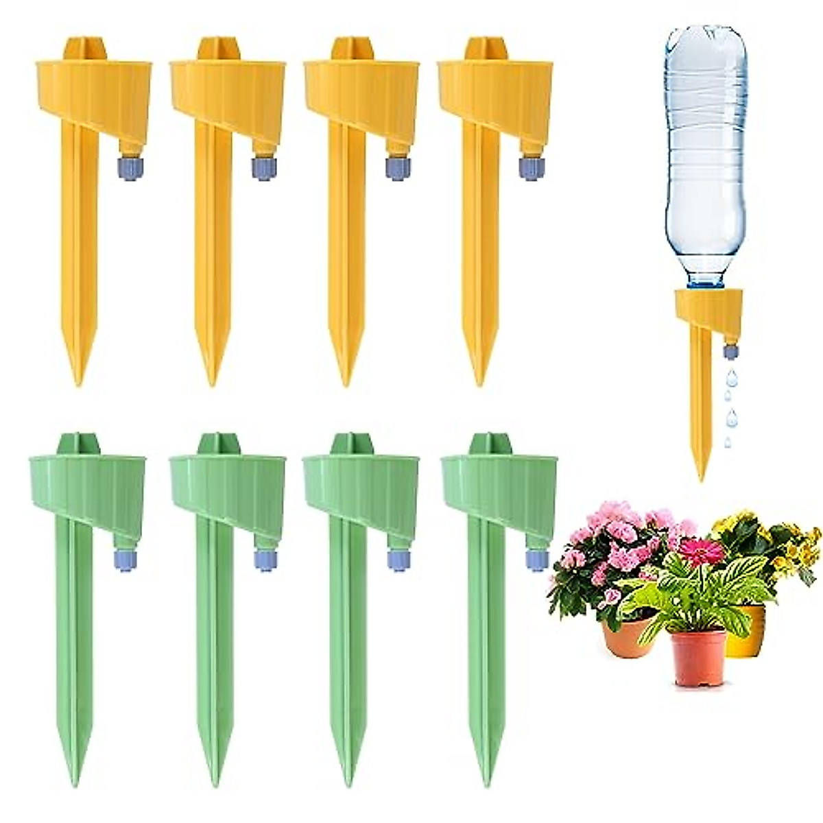 Ohayooz Updated Design Self Watering Spikes, Auto Plant Watering Devices with Adjustable Drip Valve, Bevel & Dual Runner Spouts Simple Self Watering Devices for Outdoor Indoor Garden Plants