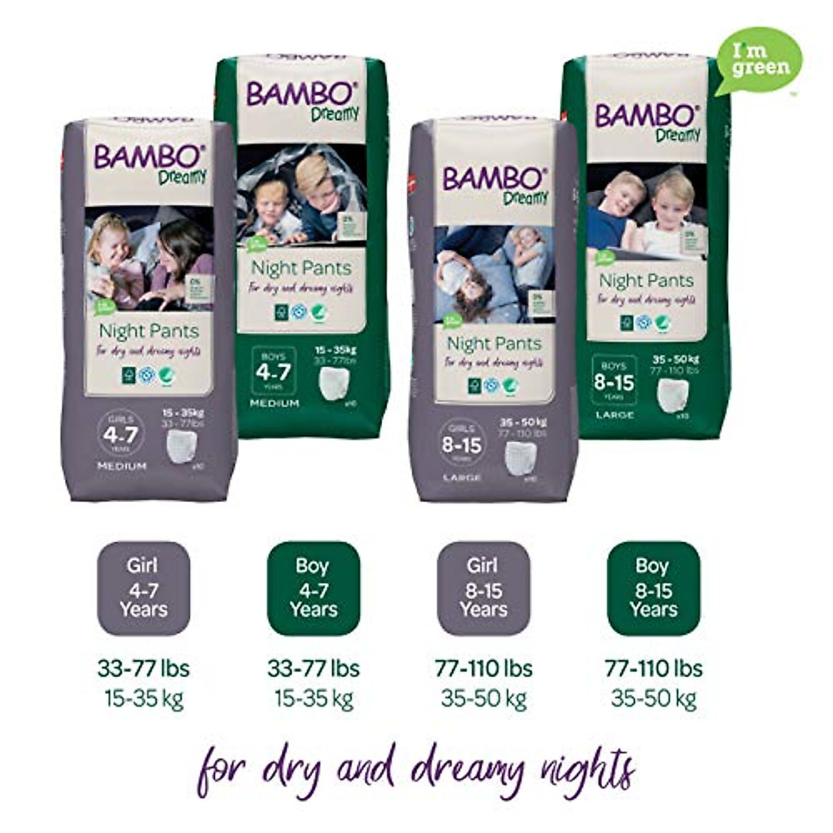 Bambo Nature Premium Dreamy Night Pants: Girls 4-7 years, 60 Count