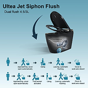 GIVINGTREE Black Smart Toilet with Auto Open Lid and Auto Flush, Modern Smart Tankless Instant Heating Toilet with Bidet Built in, Wireless RemoteControl and Smart Knob.